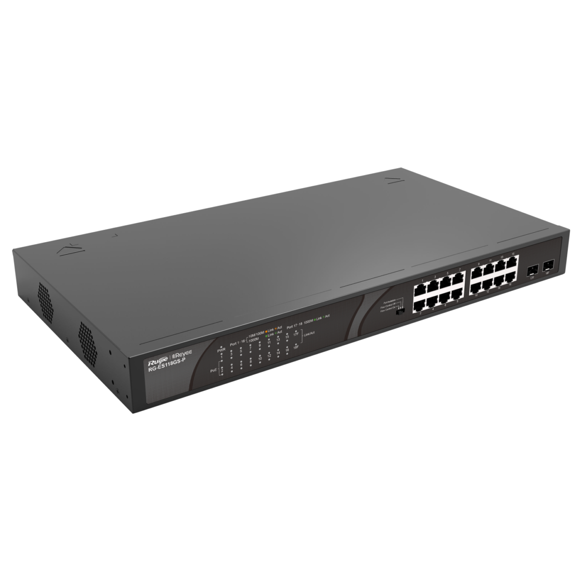 RG-ES118GS-P,16 x 1000M copper ports and 2 x 1000M uplink SFP combo ...